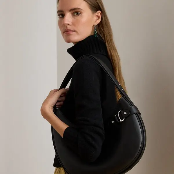 Ralph Lauren Leather Large Tasha Shoulder Bag - Black