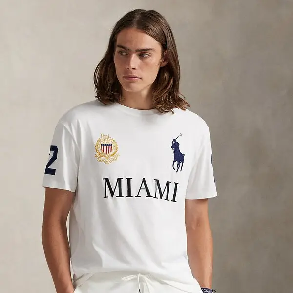 ポロラルフローレンtシャツ MIAMI Ralph Lauren Classic Fit Miami Jersey T-Shirt In White - 20% Off