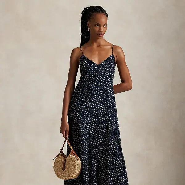 navy blue dress for baby girl New Ralph Lauren Size 6 Green Floral Bubble Crepe Self Tie A-line Midi Dress main image 0