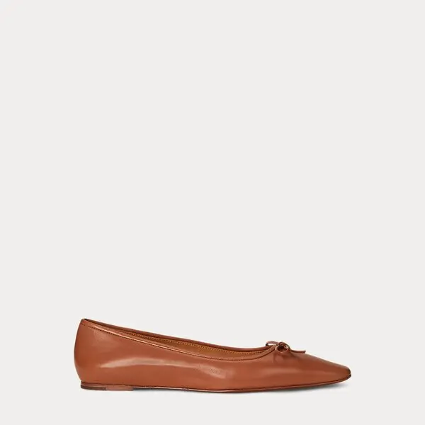 Ralph Lauren Pointed Leather Ballet Flat - Almond