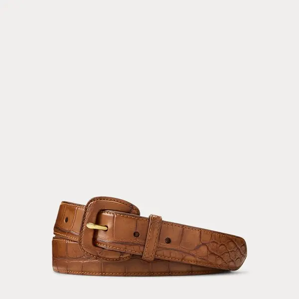 Ralph Lauren Burnished Alligator Belt - Cognac