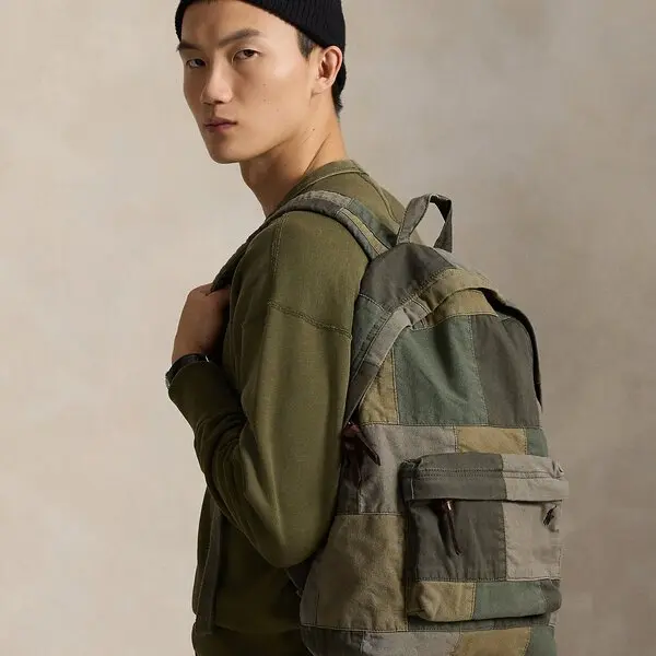 Ralph Lauren Patchwork Canvas Backpack In Olive Denim Patchwork 
