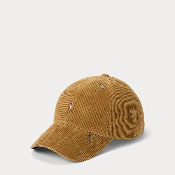 Ralph Lauren Duck-embroidered Corduroy Cap - Golden Brown W/ Duck