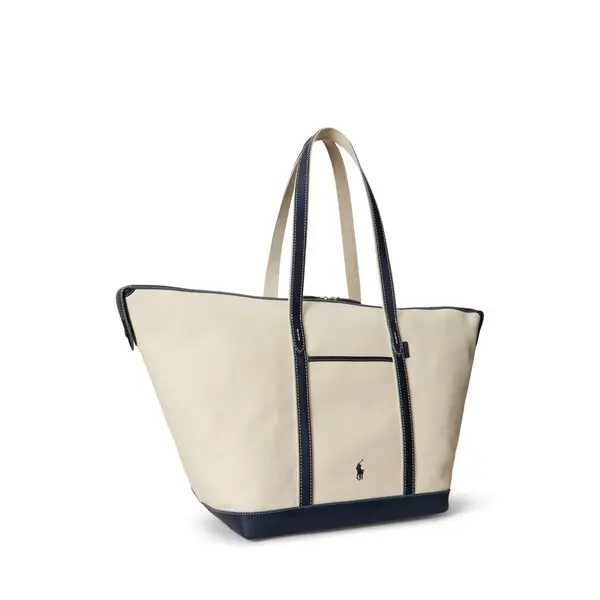 Ralph Lauren Leather-trim Canvas Large Shopper Tote - Ecru/navy