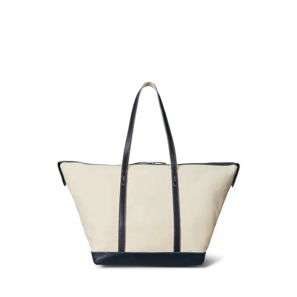 Ralph Lauren Leather-trim Canvas Large Shopper Tote - Ecru/navy