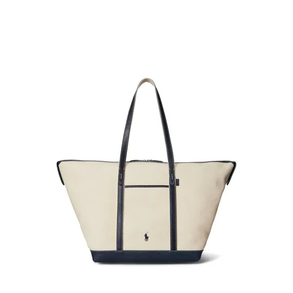 Ralph Lauren Leather-trim Canvas Large Shopper Tote - Ecru/navy