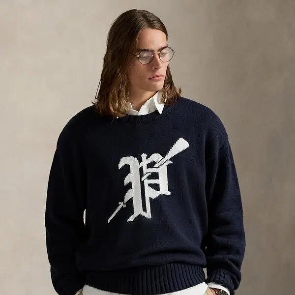 Ralph Lauren Big Fit Logo-intarsia Cotton Sweater - Hunter Navy Combo