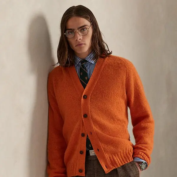 Ralph Lauren Wool V-neck Cardigan - Cantaloupe Orange