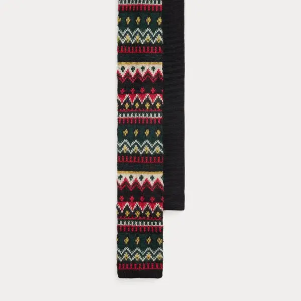 Ralph Lauren Fair Isle Knit Wool Neck Tie - Black Multi