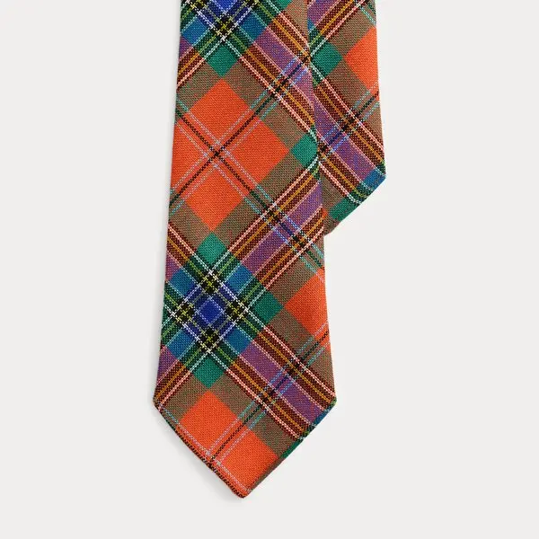 Ralph Lauren Tartan Wool Neck Tie - Orange Multi