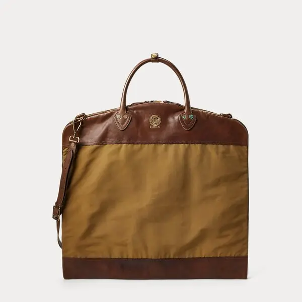 Ralph Lauren Leather-trimmed Garment Bag - Khaki/dark Mahogany