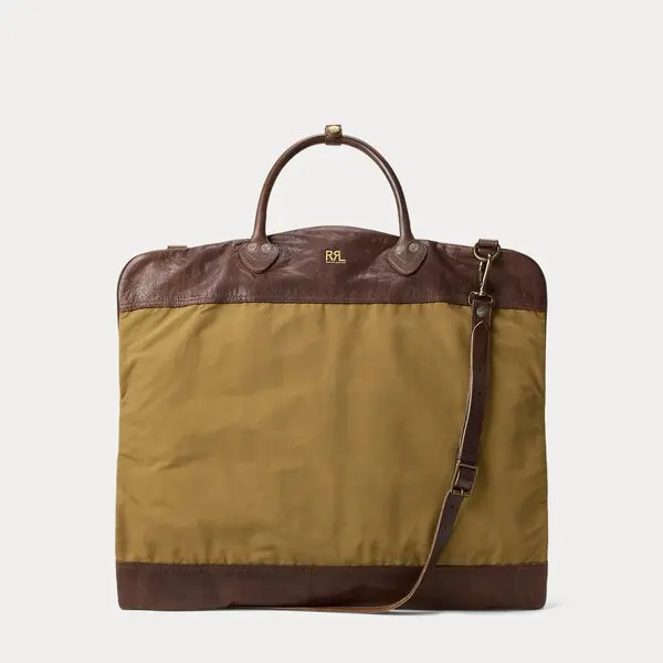 Ralph Lauren Leather-trimmed Garment Bag - Khaki/dark Mahogany