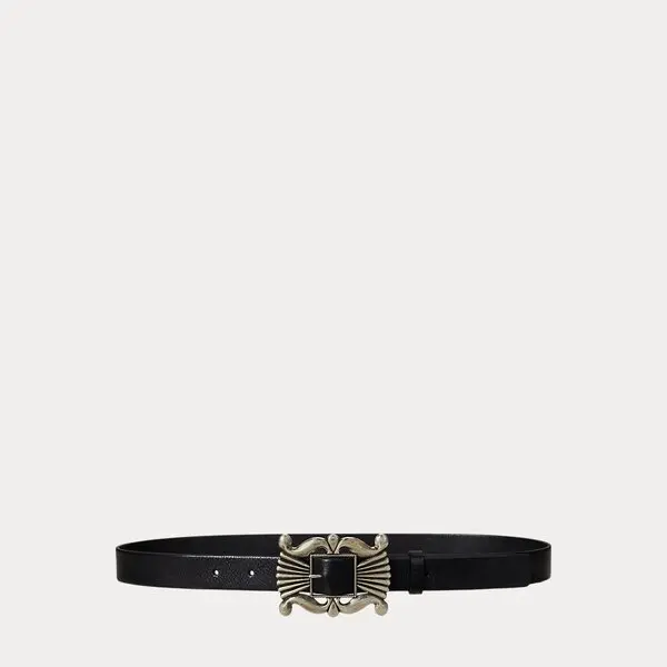 Ralph Lauren Decorative Buckle Leather Belt - Black
