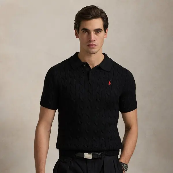 Ralph Lauren Cable-knit Cotton Polo Sweater - Polo Black