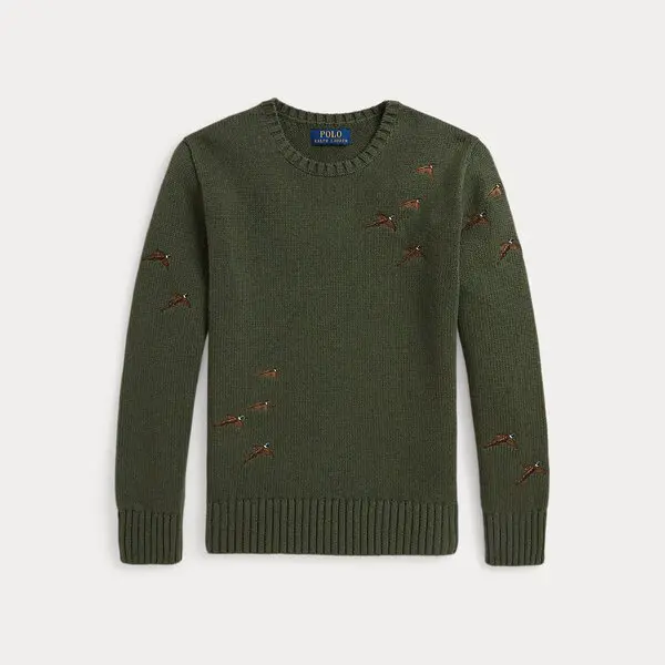 Ralph Lauren Pheasant-embroidered Cotton-wool Crewneck Sweater