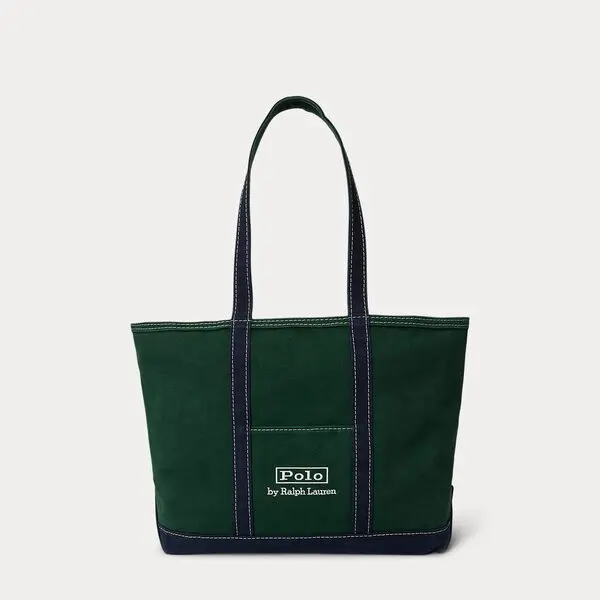 Ralph Lauren Logo Canvas Medium Tote - Green/navy