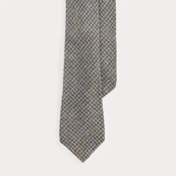 Ralph Lauren Houndstooth-overcheck Wool Neck Tie - Light Grey Multi/blue