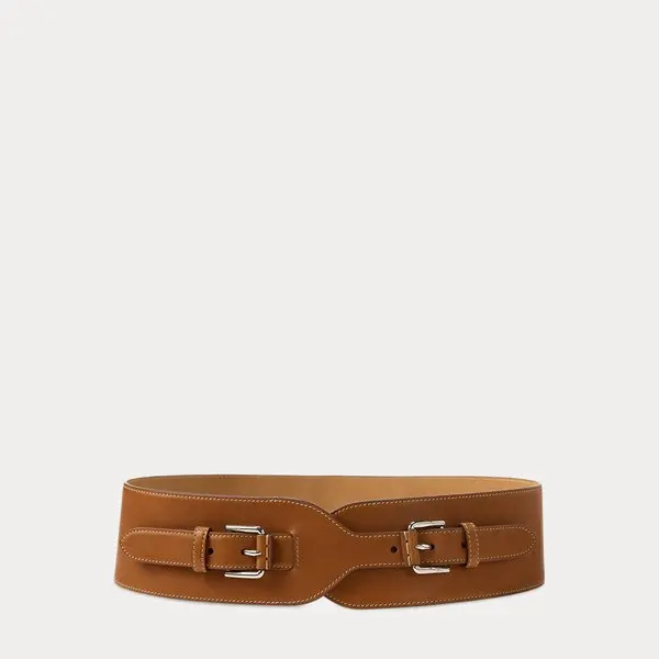 Ralph Lauren Double-buckle Calfskin Wide Waist Belt - Rl Gold