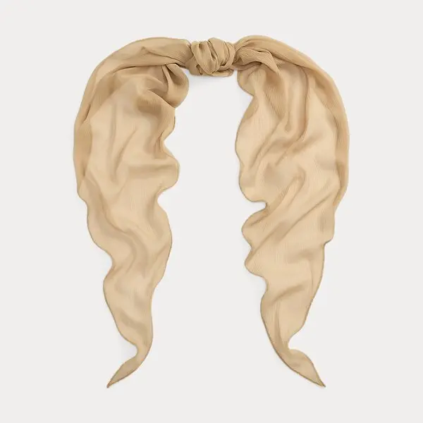 Ralph Lauren Beaded Crinkle Chiffon Diamond Scarf - Tan