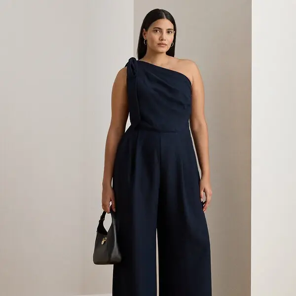 Ralph Lauren Bow-trim Crepe One-shoulder Jumpsuit - Lauren Navy