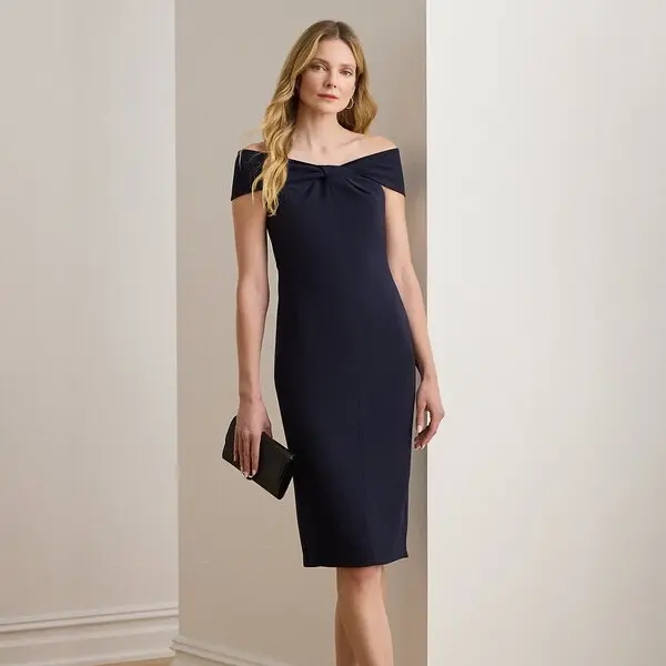 Ralph Lauren Twist-front Crepe Cocktail Dress - Lighthouse Navy