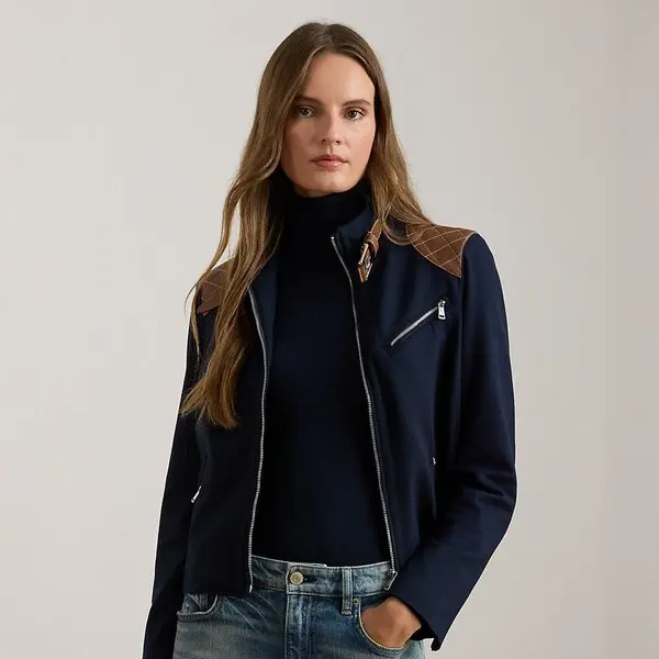 Ralph Lauren Faux-leather-trim Ponte Moto Jacket - Lauren Navy