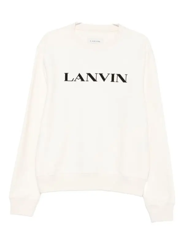 LANVIN Embroidered Logo Cotton Sweater - Beige
