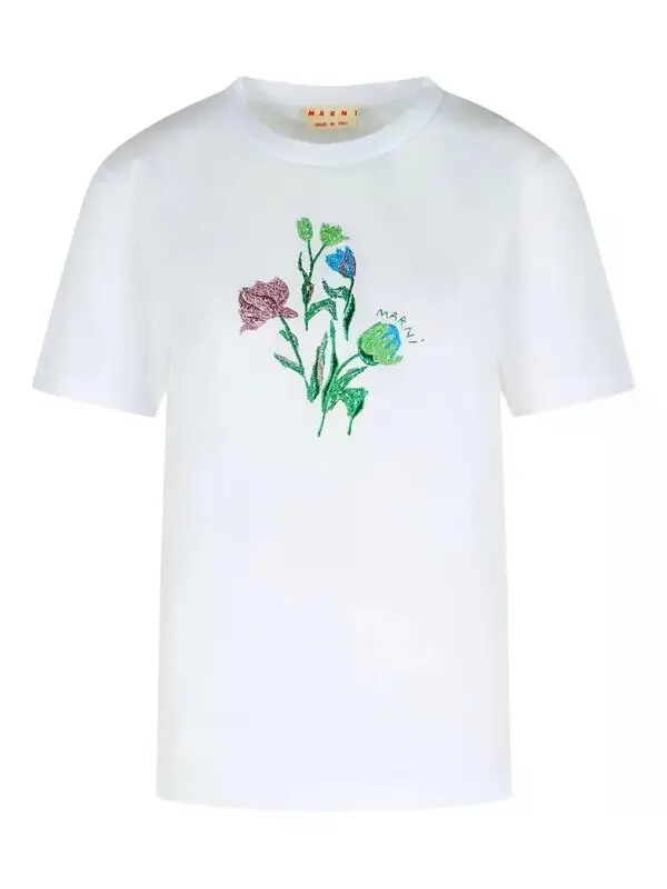 Marni Floral-embroidered Crewneck T-shirt - White