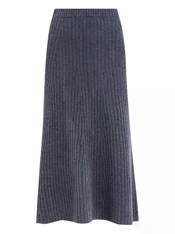 TWINSET Ribbed Flared Midi Skirt - Grey