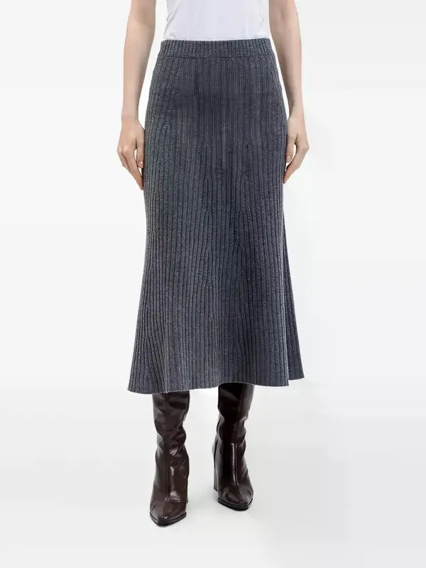 TWINSET Ribbed Flared Midi Skirt - Grey