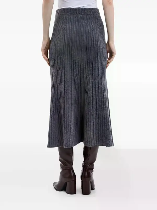 TWINSET Ribbed Flared Midi Skirt - Grey