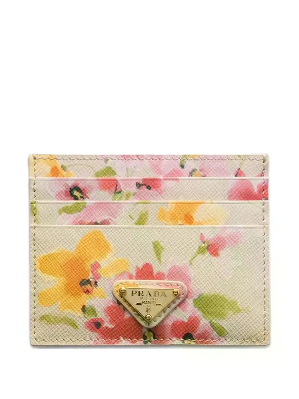 Prada Floral-print Card Holder - Neutrals