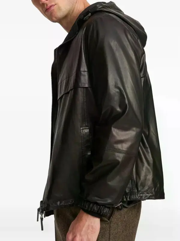 YVES SALOMON Hooded Calfskin Leather Jacket