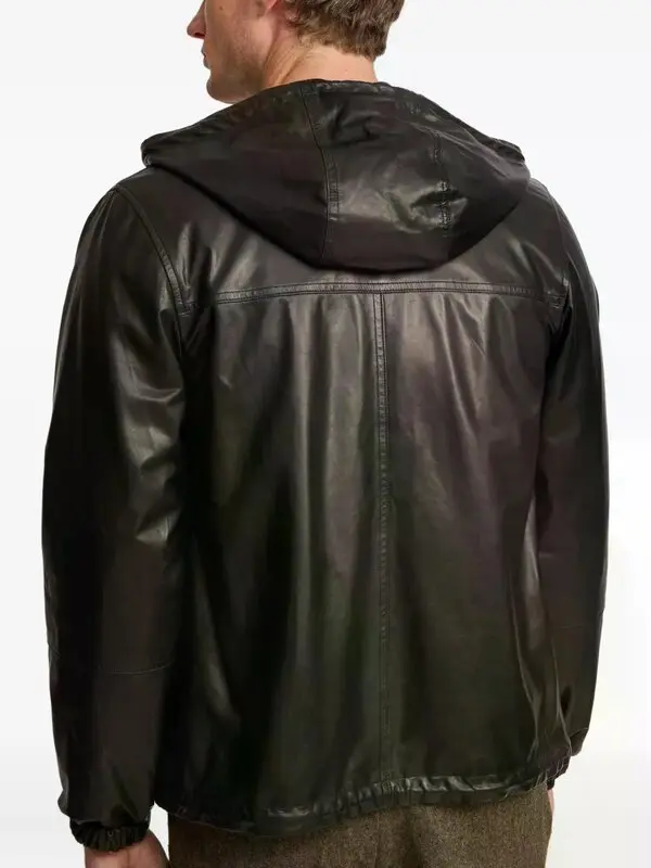 YVES SALOMON Hooded Calfskin Leather Jacket