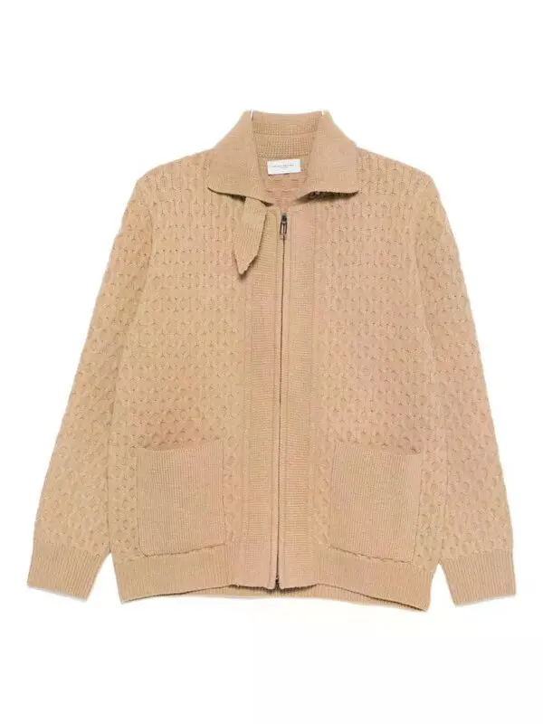 PAOLO PECORA Honeycomb Zip-up Cardigan - Neutrals
