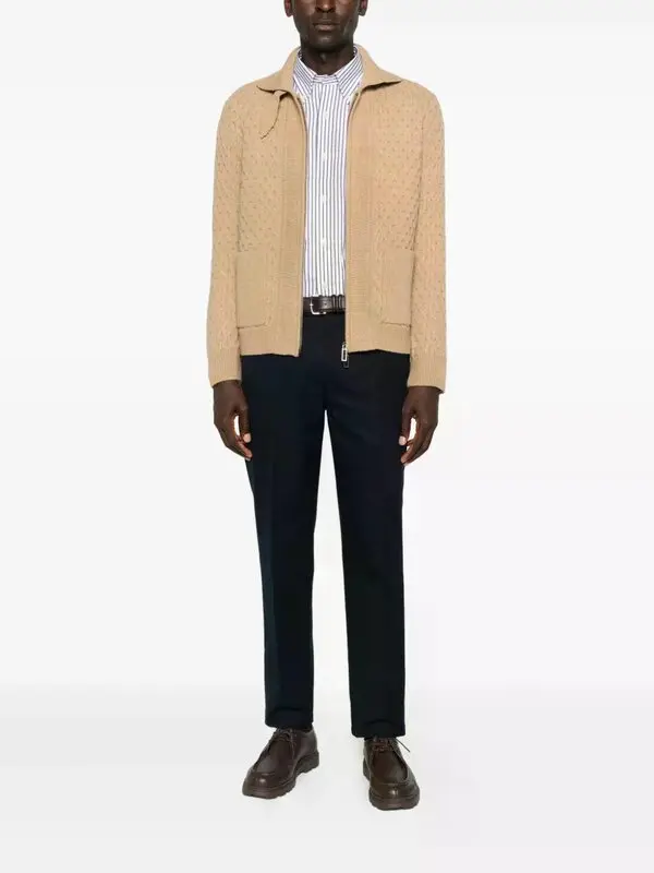 PAOLO PECORA Honeycomb Zip-up Cardigan - Neutrals