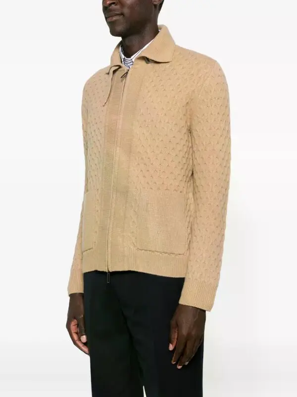 PAOLO PECORA Honeycomb Zip-up Cardigan - Neutrals