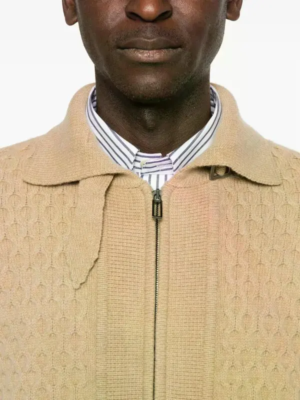 PAOLO PECORA Honeycomb Zip-up Cardigan - Neutrals
