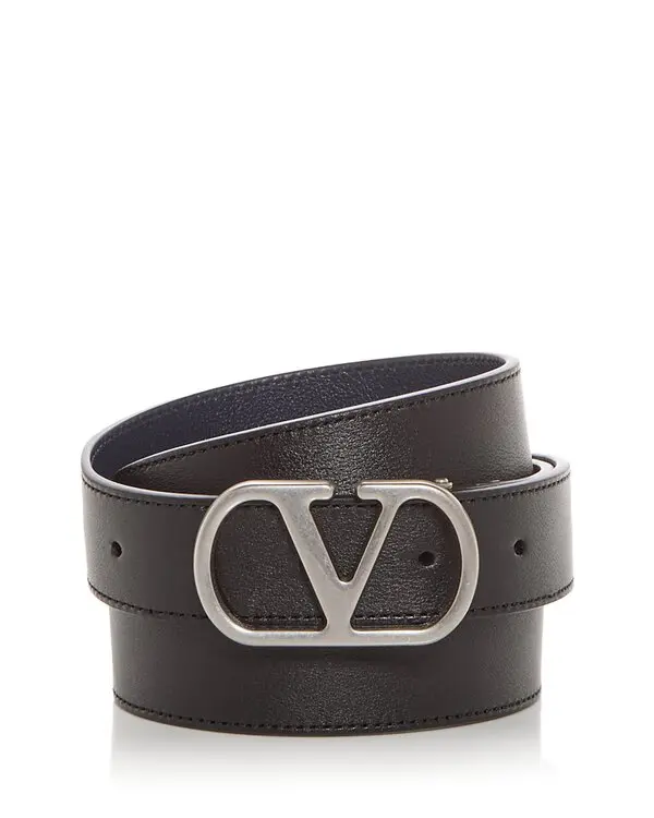 Valentino Garavani Vlogo Reversible Leather Belt - Black/blue