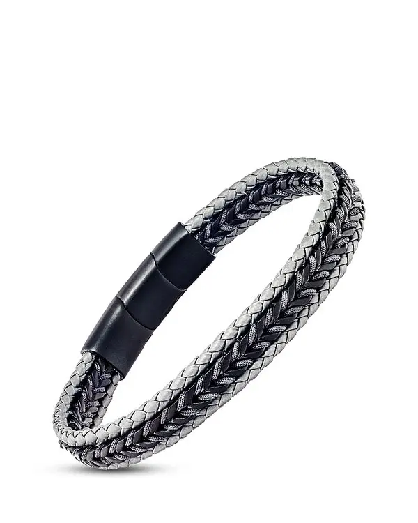 LINK UP Woven Leather And Stainless Steel Bracelet - Black/grey