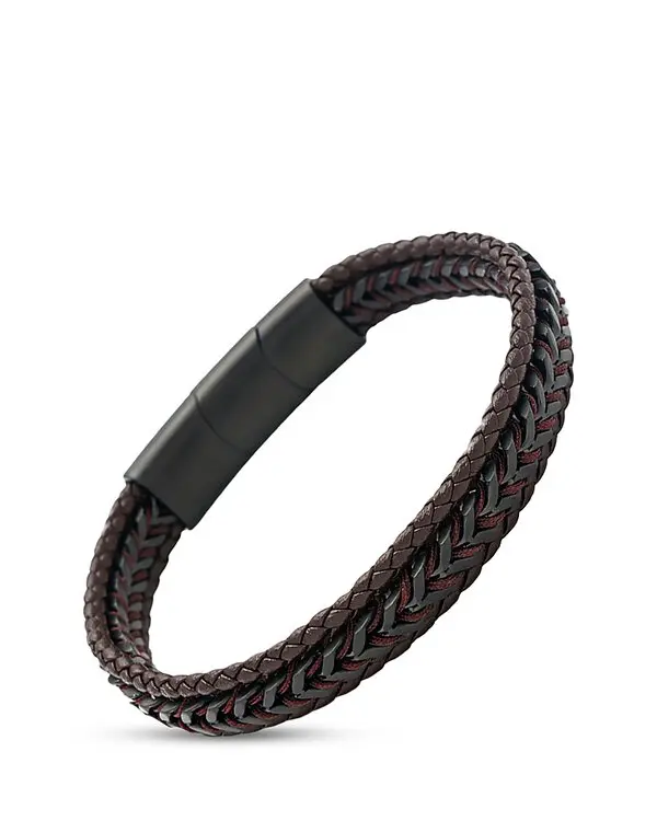 LINK UP Woven Leather And Stainless Steel Bracelet - Brown
