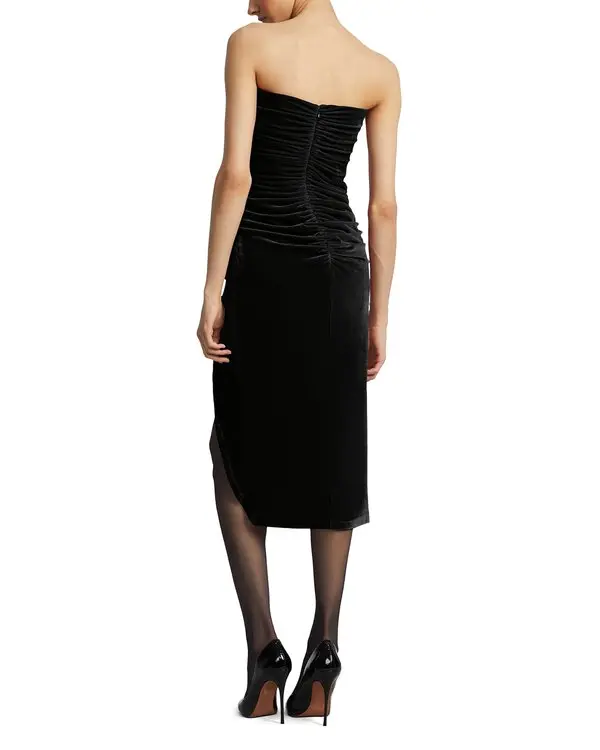 Bcbgmaxazria Strapless Velvet Ruffle Dress - Black