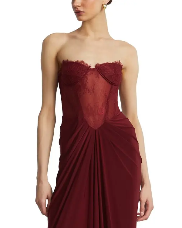 bcbgmaxazria red lace dress BCBGMaxazria Wrap Dress, Red with Lace Print Design, Size L
