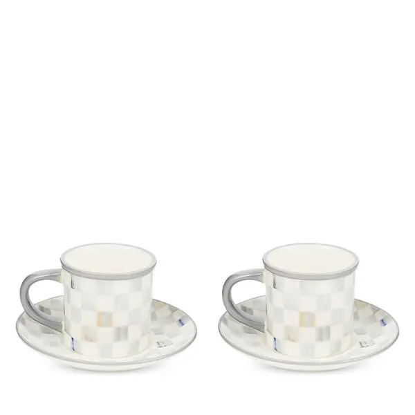 MACKENZIE-CHILDS Sterling Check Stoneware Espresso Cup & Saucer, Set Of 2 - No Color
