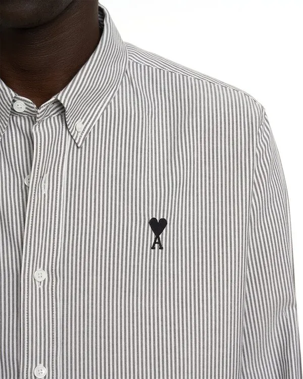 Ami Button Down Collar Logo Shirt - Black/white