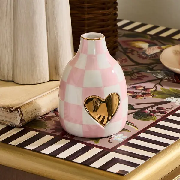 MACKENZIE-CHILDS Rosy Check Heart Bud Vase