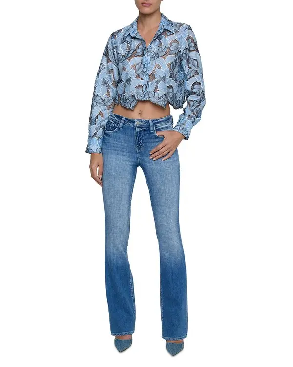L'Agence Akemi Cropped Button Down Blouse - Blue Multi
