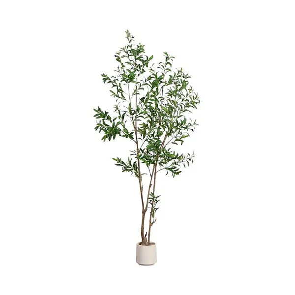 NEARLY NATURAL 7' Artificial Minimalist Olive Tree In White Decorative Planter - No Color