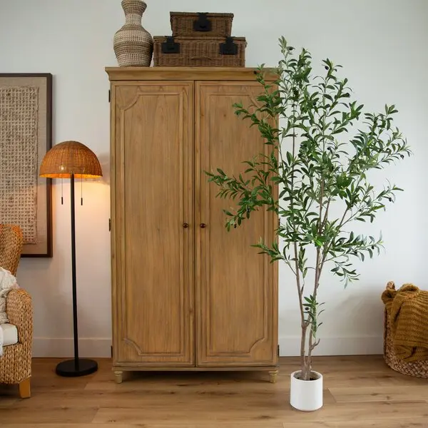 NEARLY NATURAL 7' Artificial Minimalist Olive Tree In White Decorative Planter - No Color