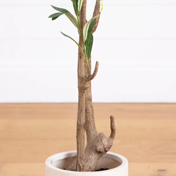 NEARLY NATURAL 7' Artificial Minimalist Olive Tree In White Decorative Planter - No Color